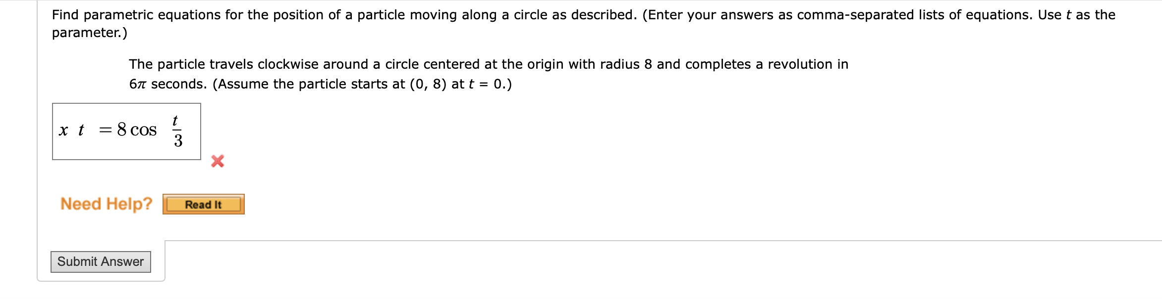 Solved Find parametric equations for the position of a | Chegg.com