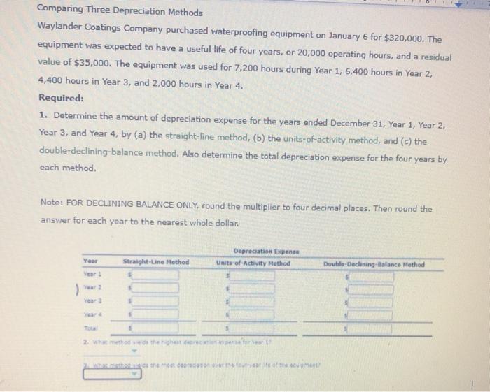 Solved Comparing Three Depreciation Methods Waylander | Chegg.com