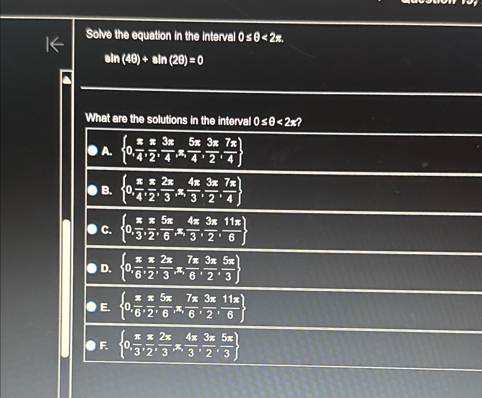 Solved Solve the equation in the interval | Chegg.com
