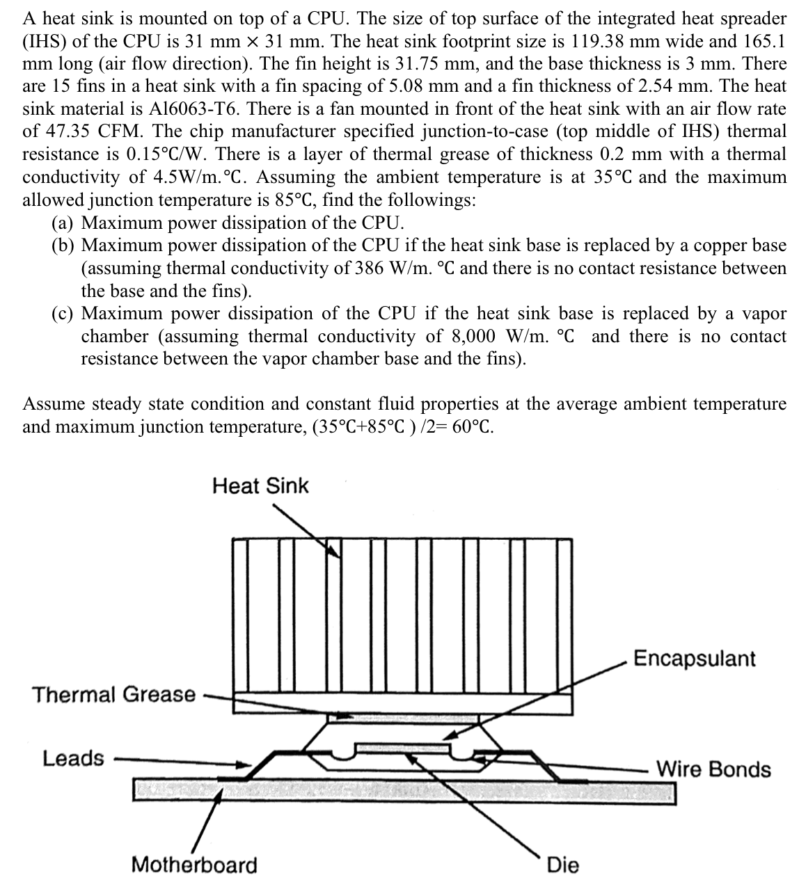 Solved A heat sink is mounted on top of a CPU. The size of | Chegg.com