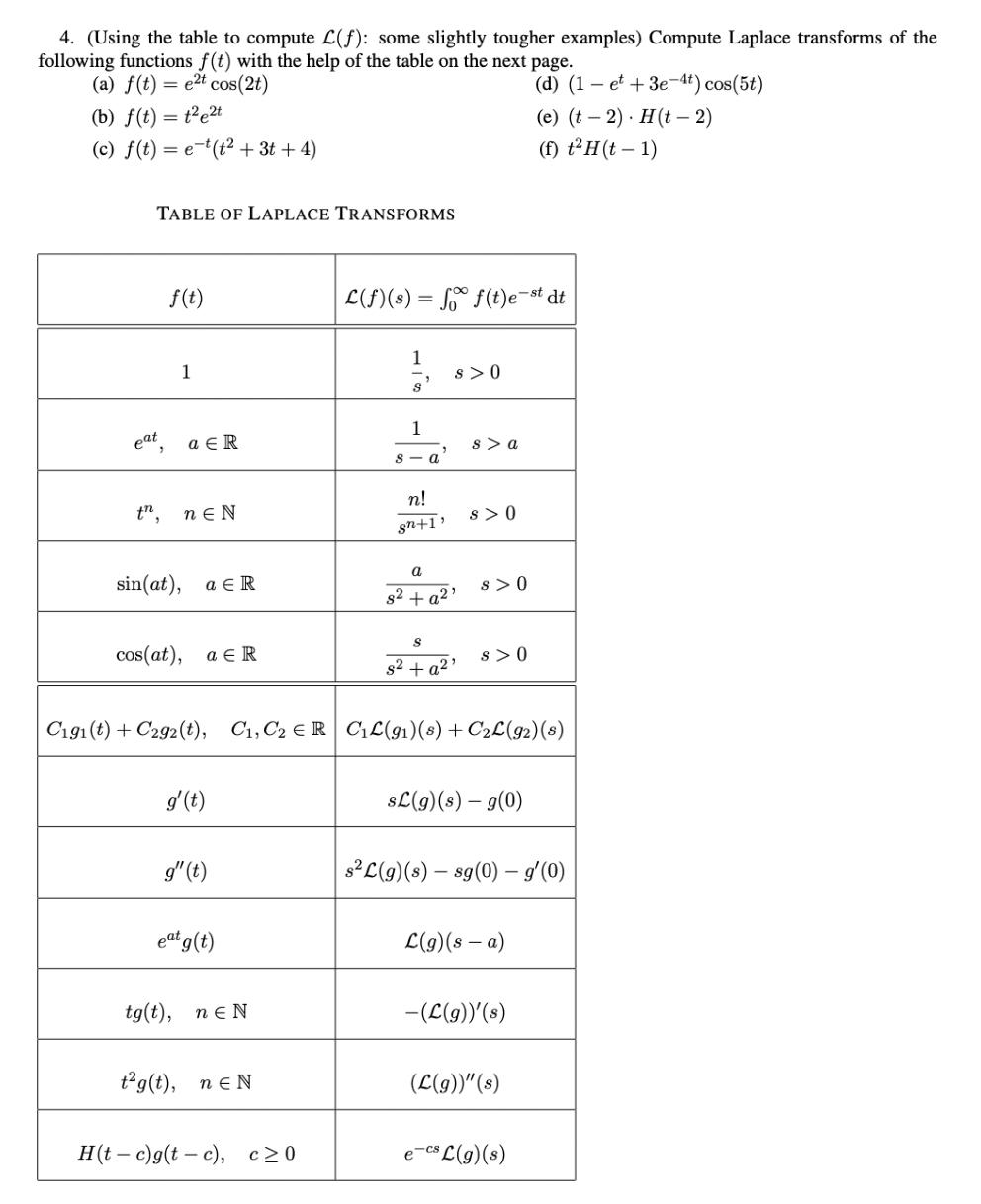 Solved (Using the table to compute L(f) ﻿: some slightly | Chegg.com