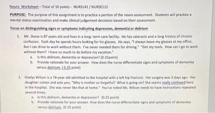 Solved Neuro Worksheet - Total of 10 points - | Chegg.com