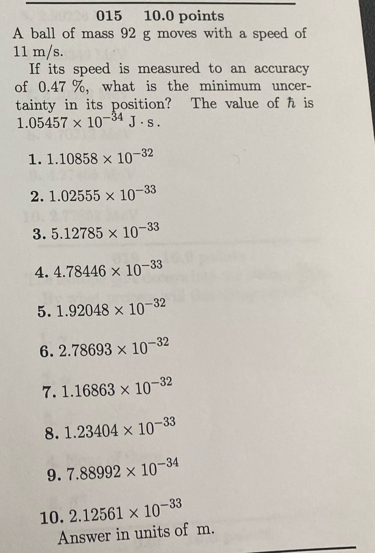 Solved 015,10.0 ﻿pointsA ball of mass 92g ﻿moves with a | Chegg.com