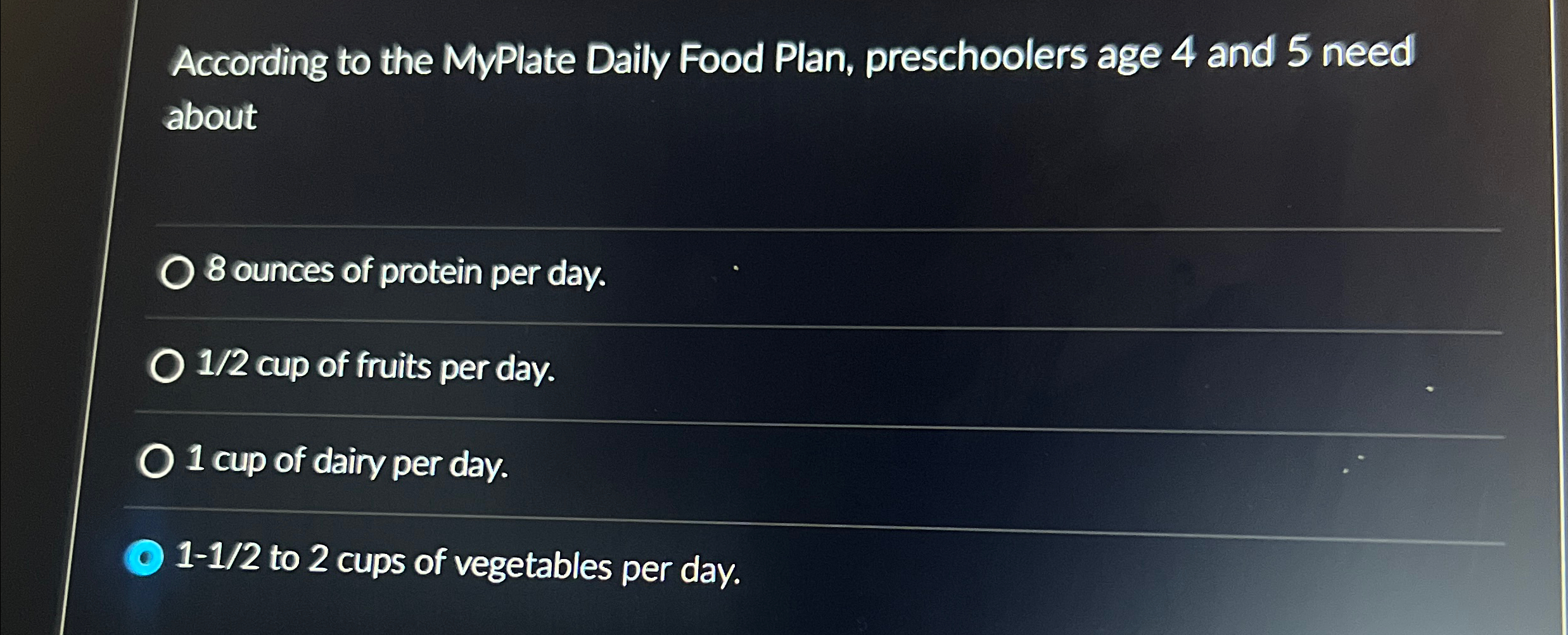 Solved According to the MyPlate Daily Food Plan, | Chegg.com