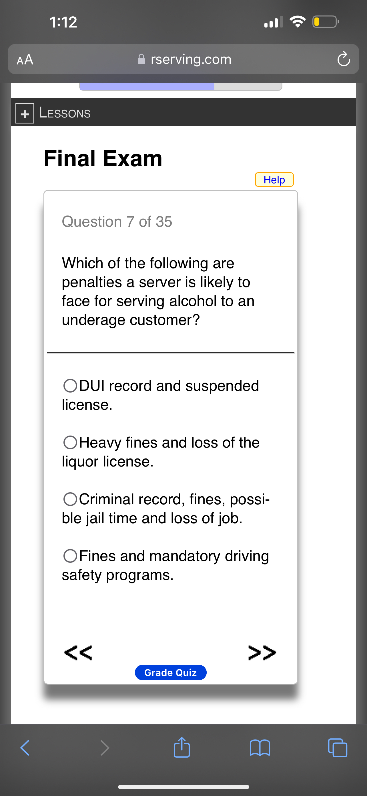 Solved 1:12AArserving.comLESSONSFinal ExamHelpQuestion 7 ﻿of | Chegg.com