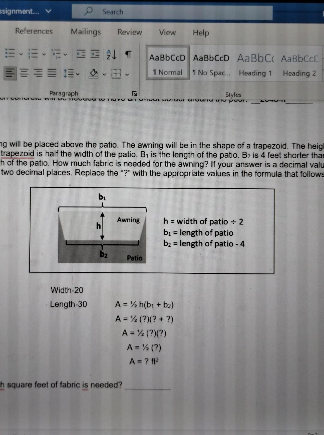 Solved g will be placed above the patio. The awning will be | Chegg.com