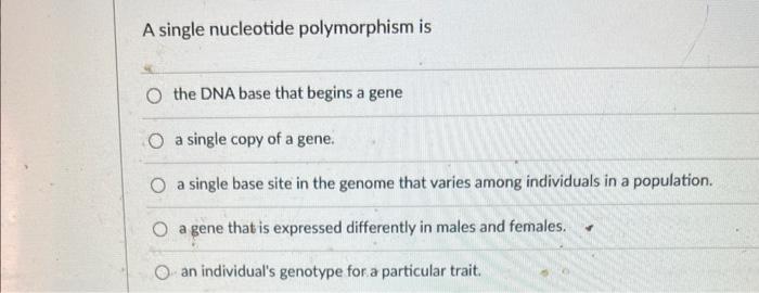 Solved A single nucleotide polymorphism is the DNA base that | Chegg.com