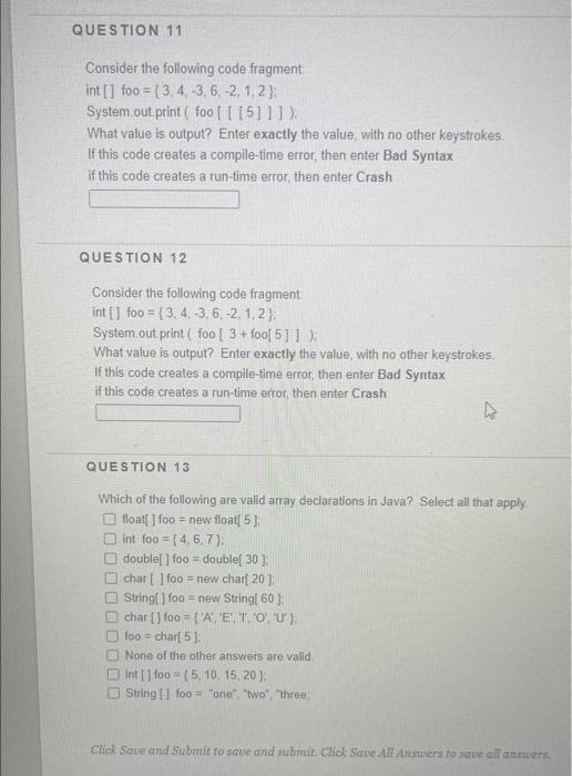 Solved QUESTION 11 Consider the following code fragment | Chegg.com