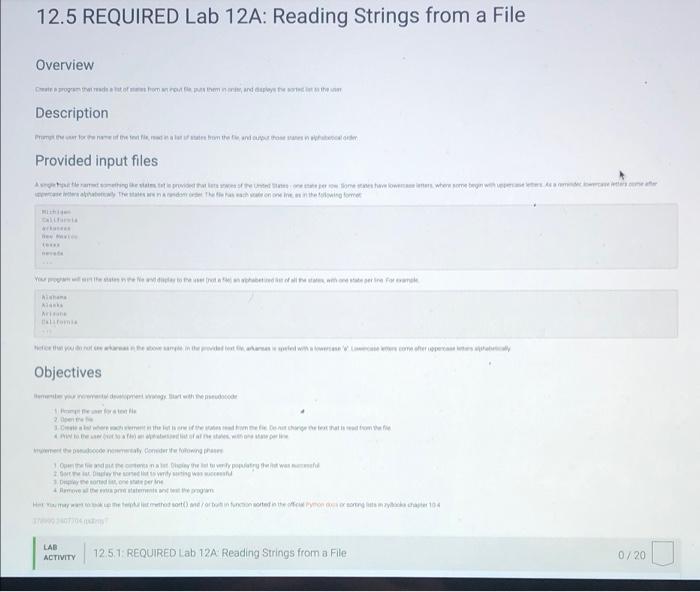 Solved 12.5 REQUIRED Lab 12A: Reading Strings from a File | Chegg.com