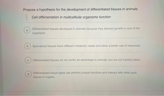 Solved Propose a hypothesis for the development of | Chegg.com