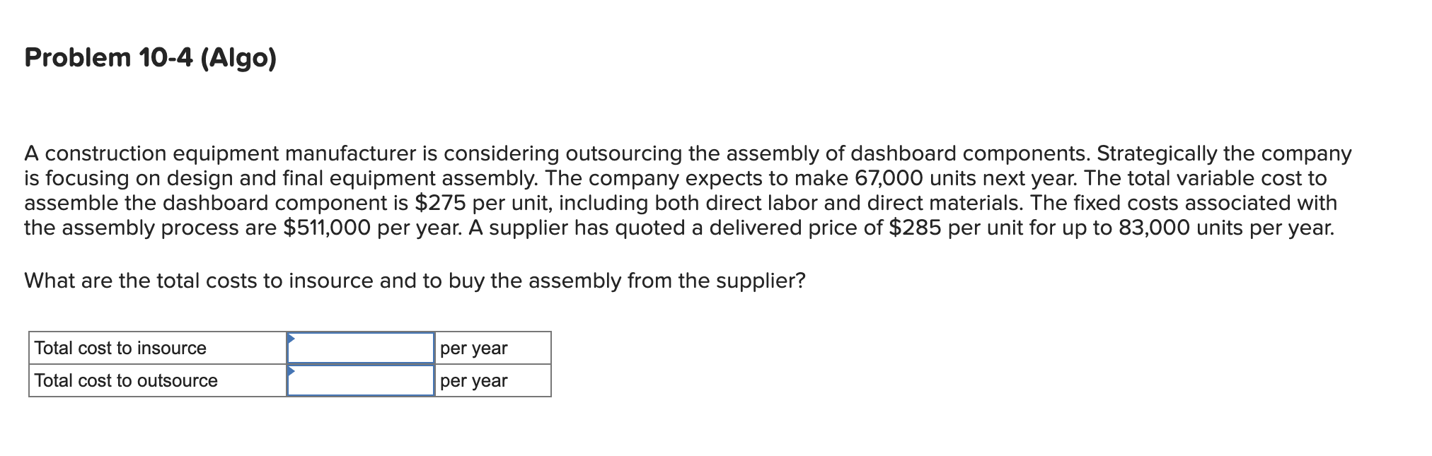 Solved Problem 10-4 (Algo)A construction equipment | Chegg.com