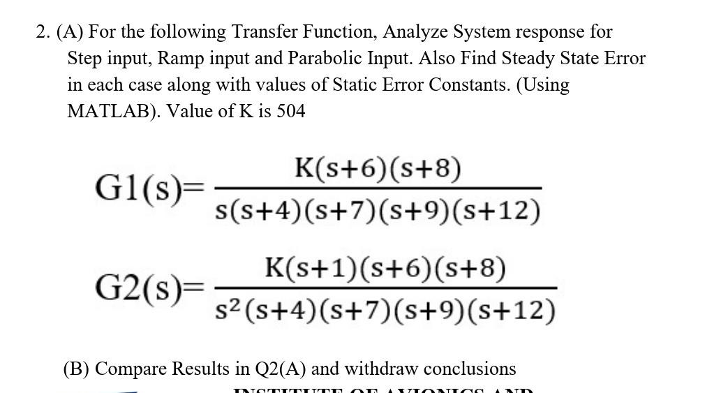 Solved 2. (A) For the following Transfer Function, Analyze | Chegg.com