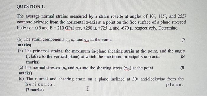 Solved The average normal strains measured by a strain | Chegg.com