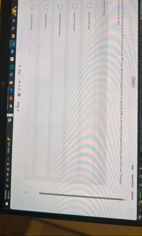 Solved HelpSave 8 ﻿ExitSubmitborrowed $2,500 ﻿today at an | Chegg.com