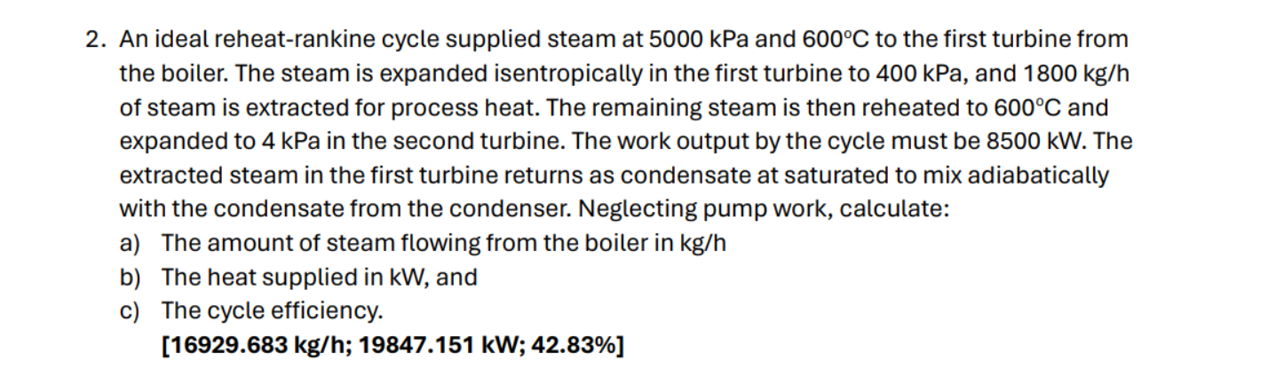 Solved An ideal reheat-rankine cycle supplied steam at | Chegg.com