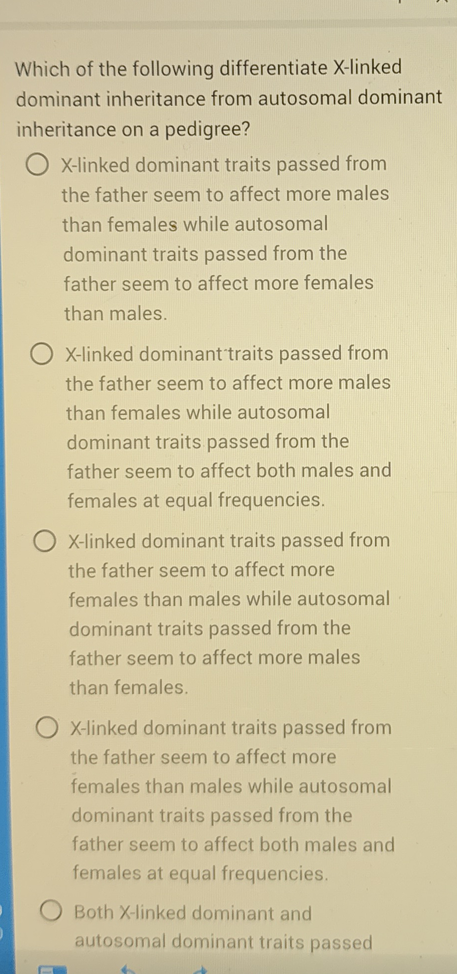 Solved Which of the following differentiate x-linked | Chegg.com