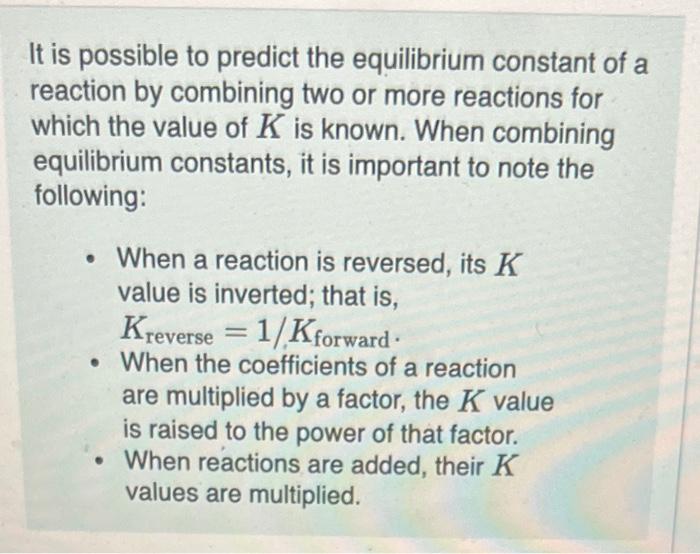 Solved It is possible to predict the equilibrium constant of | Chegg.com