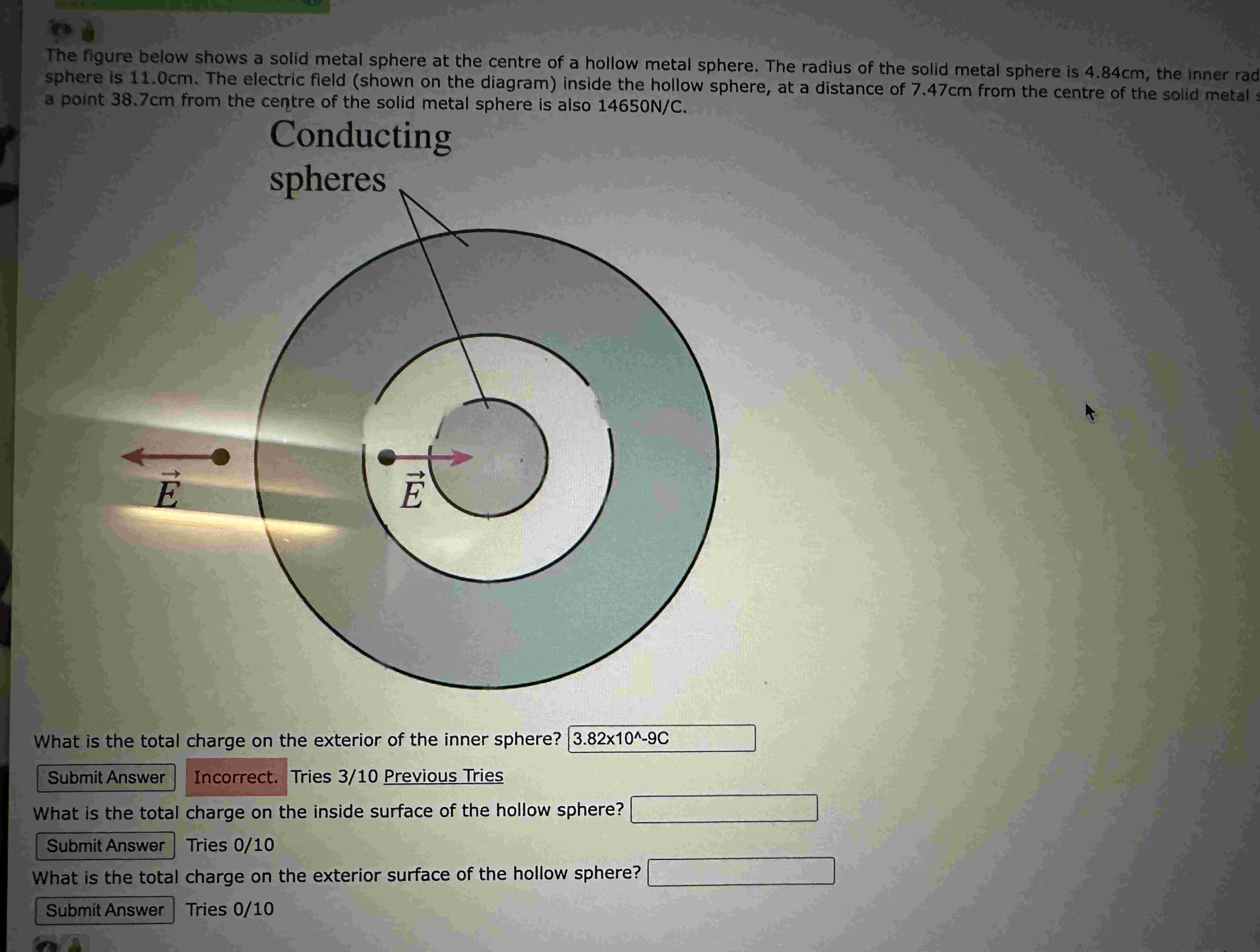 Solved The figure below shows a solid metal sphere at the | Chegg.com