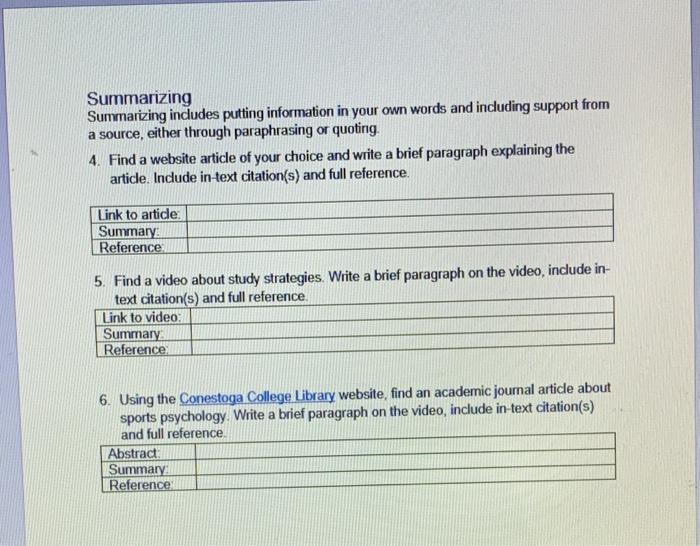 Solved Summarizing Summarizing includes putting information | Chegg.com