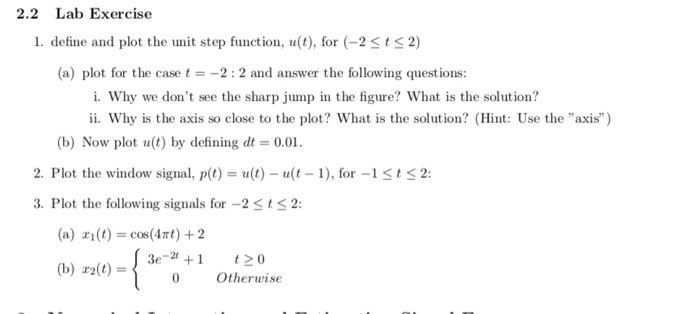 Solved 2.2 Lab Exercise 1. define and plot the unit step | Chegg.com