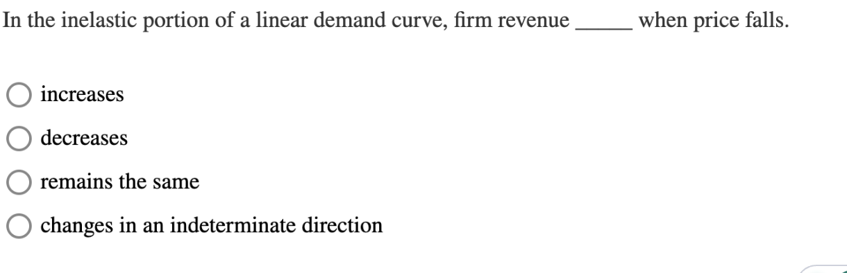 Solved In the inelastic portion of a linear demand curve, | Chegg.com
