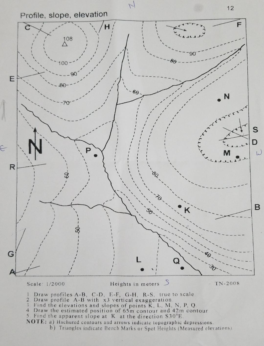 1 Draw profiles A-B, C-D, E-F, G-H, R-S. true to | Chegg.com