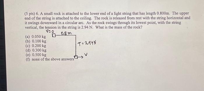 Solved (5 pts) 6. A small rock is attached to the lower end | Chegg.com