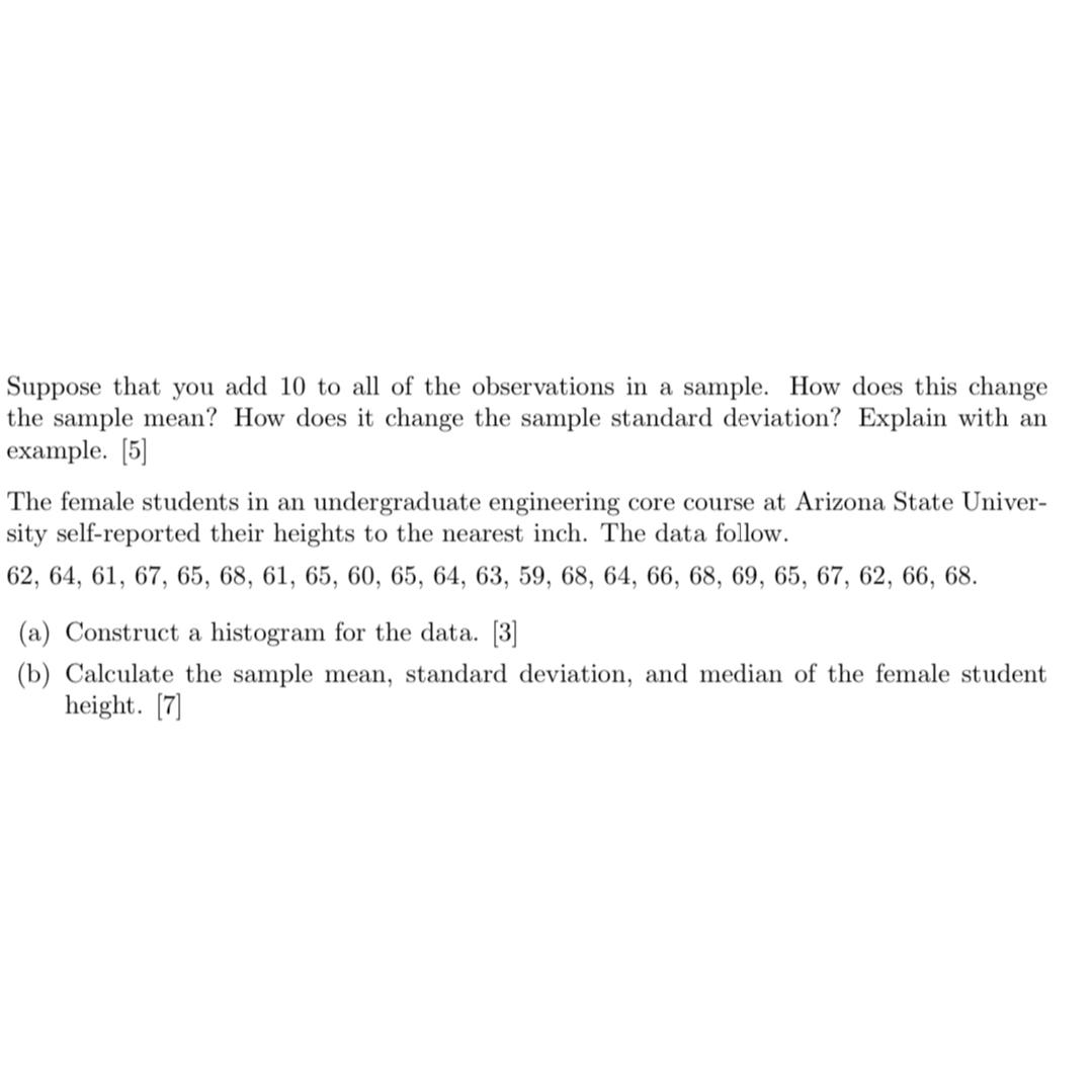 Solved Suppose that you add 10 ﻿to all of the observations | Chegg.com