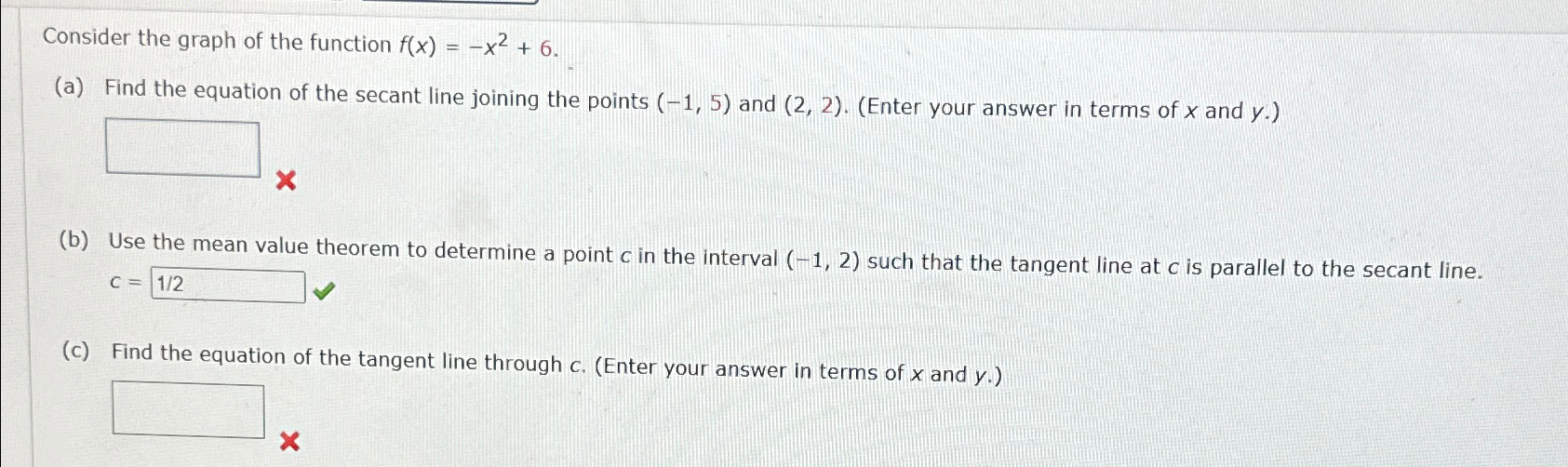 Solved Consider the graph of the function f(x)=-x2+6.(a) | Chegg.com