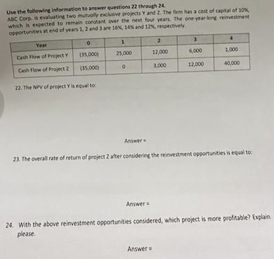 Solved Use the following information to answer questions 22 | Chegg.com