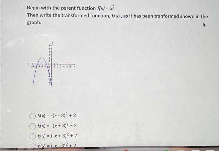 Solved Begin with the parent function f(x)=x2 Then write the | Chegg.com