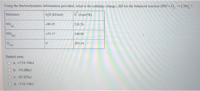 Solved Using the thermodynamic information provided, what is | Chegg.com