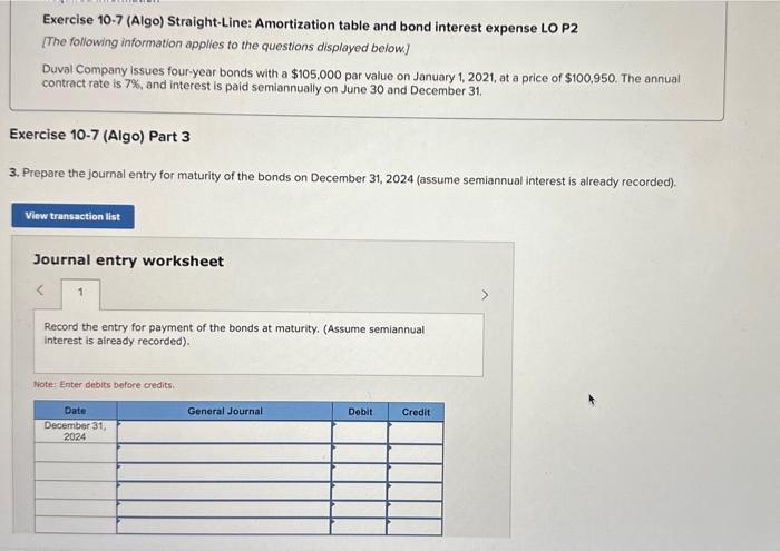 Solved Required information Exercise 10-7 (Algo) | Chegg.com