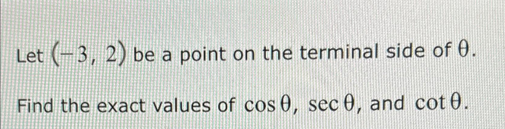 Solved Let (-3,2) ﻿be a point on the terminal side of θ. | Chegg.com