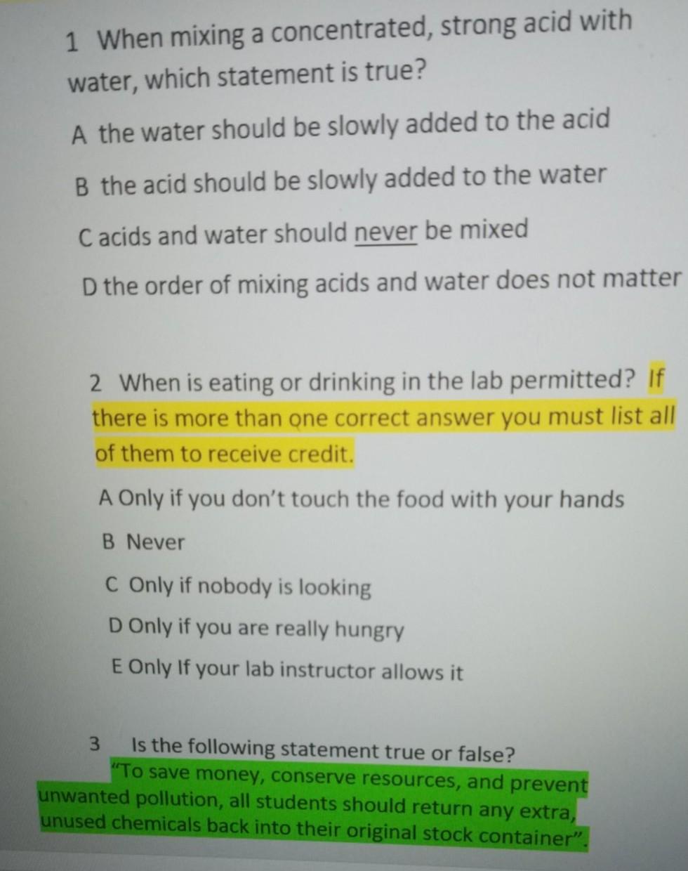 Solved 1 When mixing a concentrated, strong acid with water, | Chegg.com