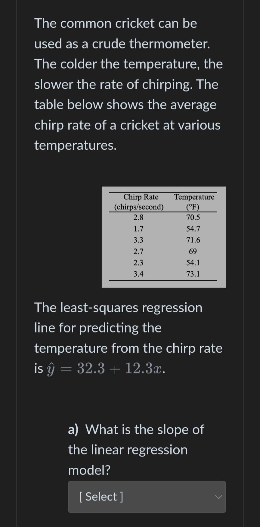 Solved The common cricket can be used as a crude | Chegg.com