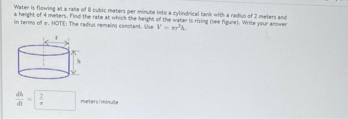 Solved Water is flowing at a rate of 8 cubic meters per | Chegg.com