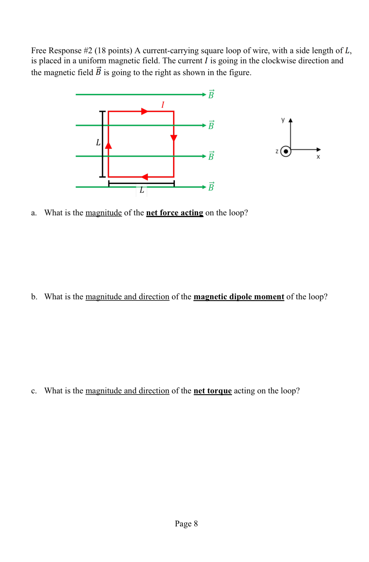 Solved Free Response #2 (18 ﻿points) ﻿A current-carrying | Chegg.com