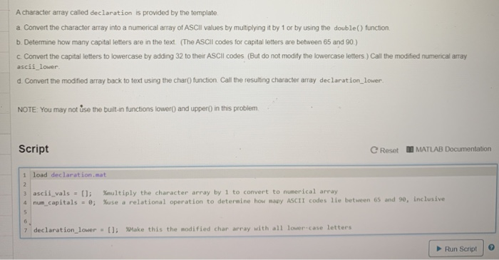 Solved A Character Array Called Declaration Is Provided By