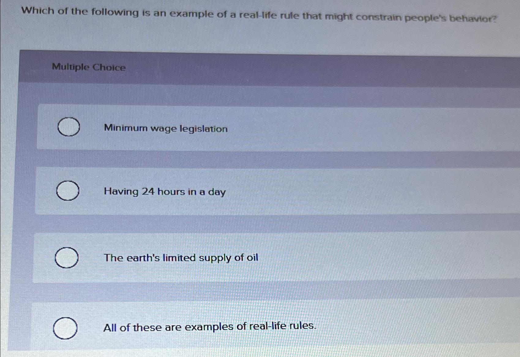 Solved Which of the following is an example of a real-life | Chegg.com