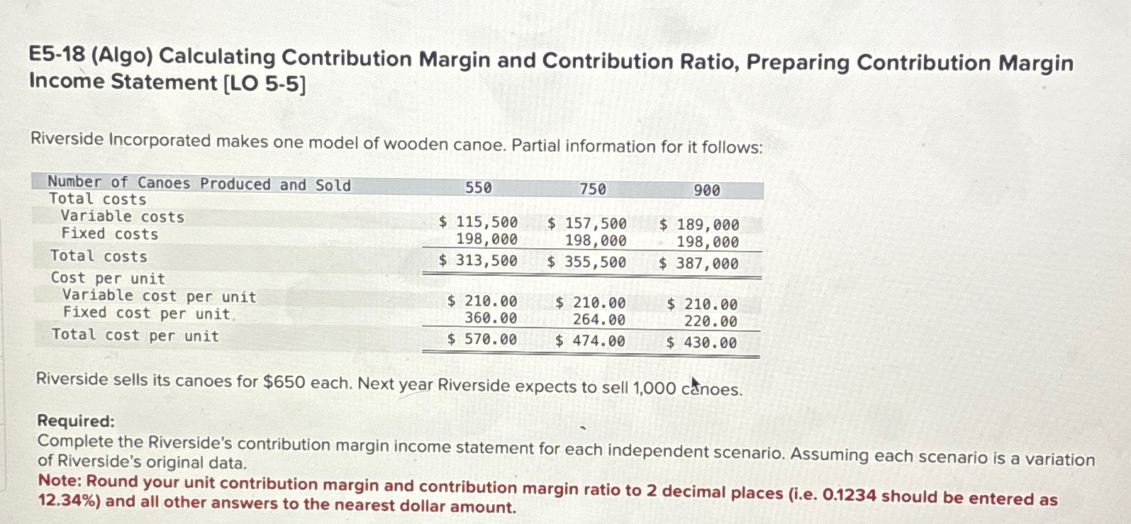 Solved E5-18 (Algo) ﻿Calculating Contribution Margin and | Chegg.com