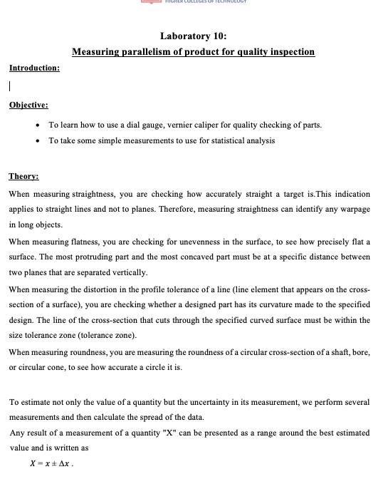 Solved Laboratory 10 Measuring Parallelism Of Product For