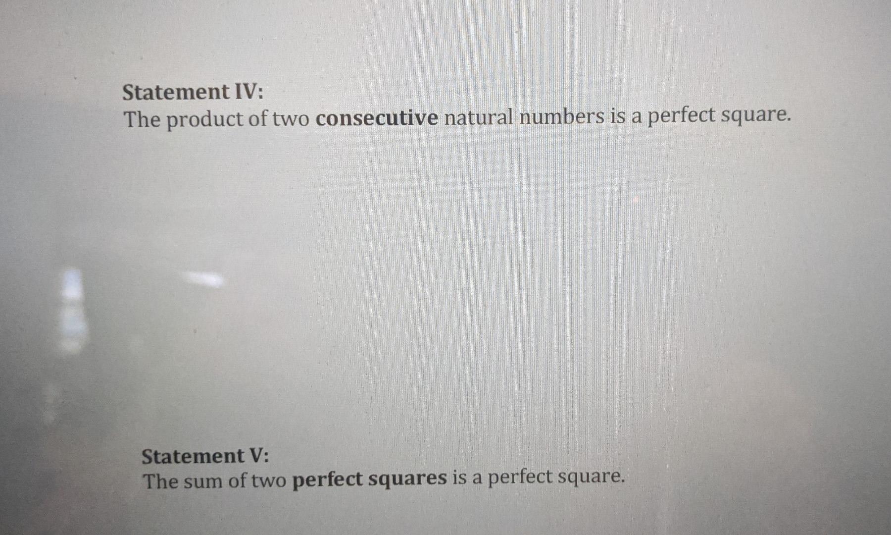 Solved Statement III: The sum of two consecutive natural | Chegg.com