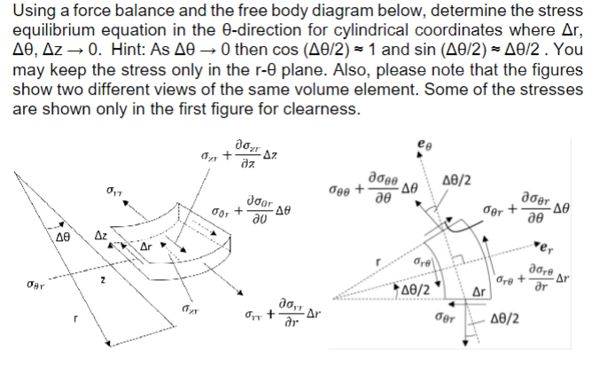 Solved Using a force balance and the free body diagram | Chegg.com