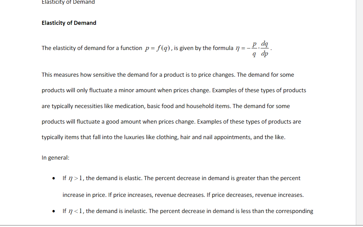 Solved Elasticity of DemandElasticity of DemandThe | Chegg.com