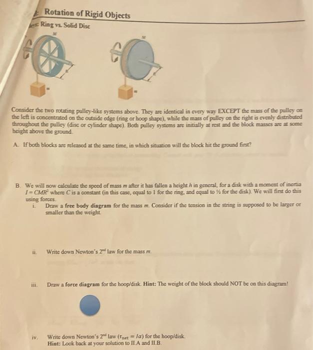 Solved Rotation of Rigid Objects ext Ring ve. Solid Disc | Chegg.com