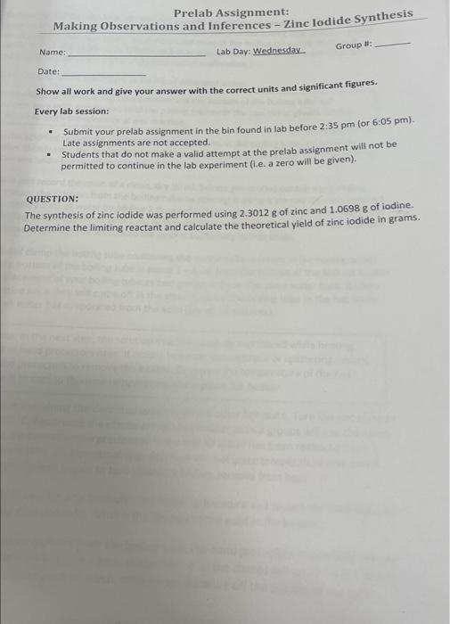 Solved Prelab Assignment: Making Observations and Inferences | Chegg.com
