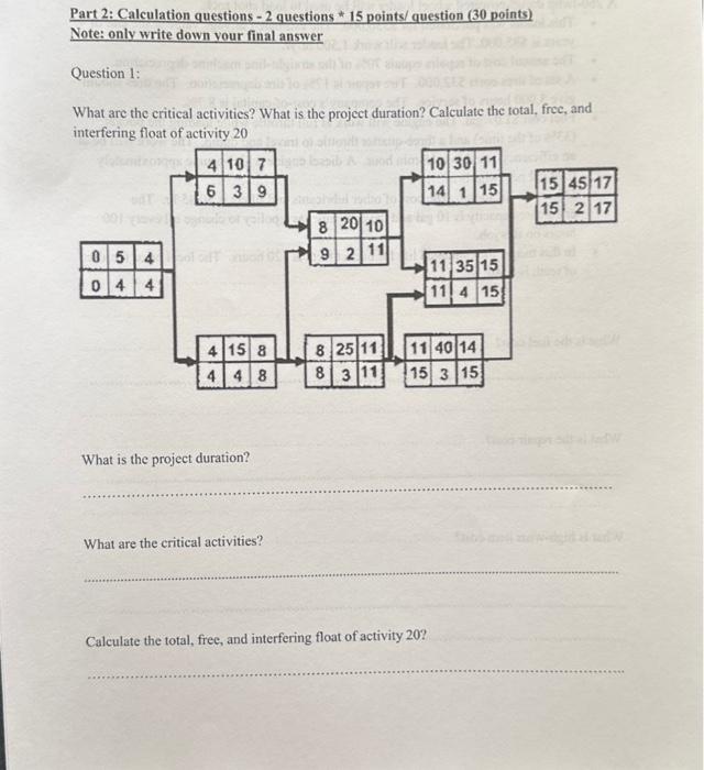Solved Part 2: Calculation questions −2 questions * 15 | Chegg.com