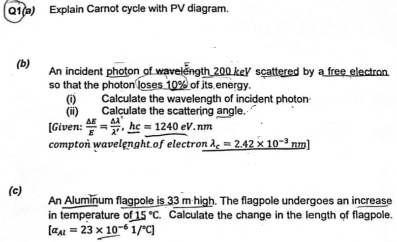 Solved Q1 (a) ﻿Explain Carnot cycle with PV diagram.(b)An | Chegg.com