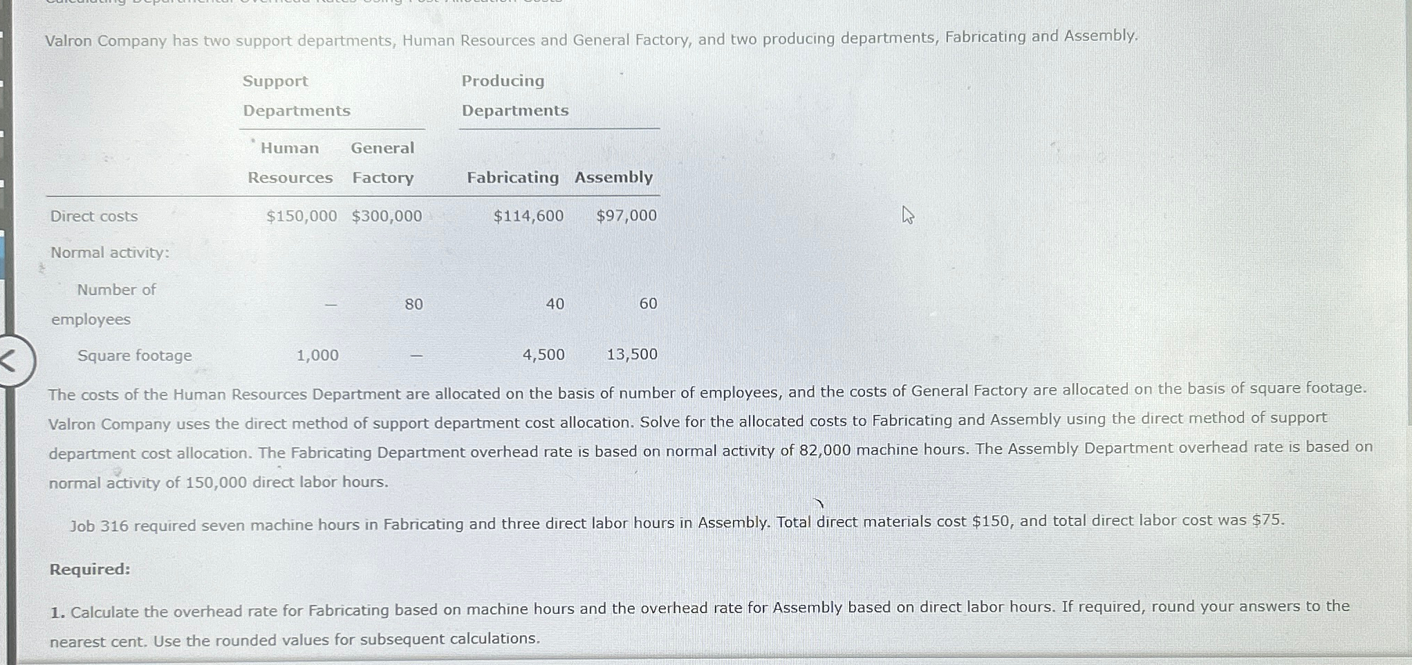 Solved Valron Company has two support departments, Human | Chegg.com